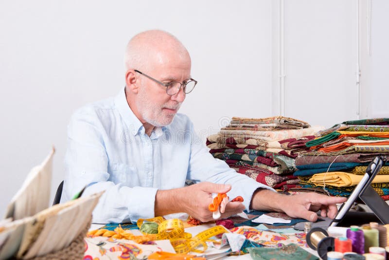 Man Fashion Designer Working with Tablet Computer Stock Image - Image ...