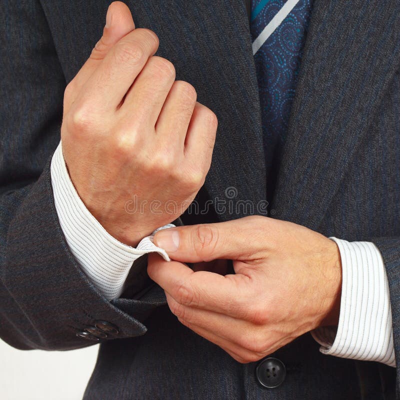 Man Fastened the Buttons on Sleeve Suit Closeup Stock Image - Image of ...