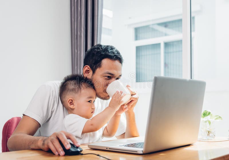 Man Father Using Working on Laptop Computer Stock Image - Image of ...