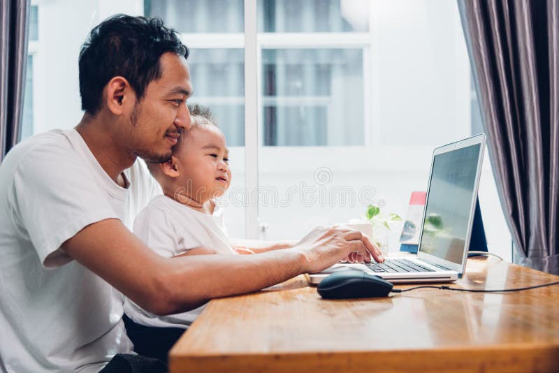 Man Father Using Working on Laptop Computer Stock Photo - Image of ...