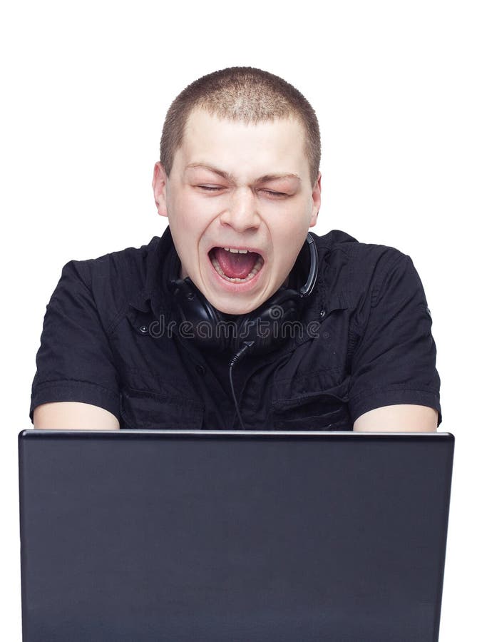 Man Fear And Looking In Monitor Computer Stock Image - Image of hacker ...