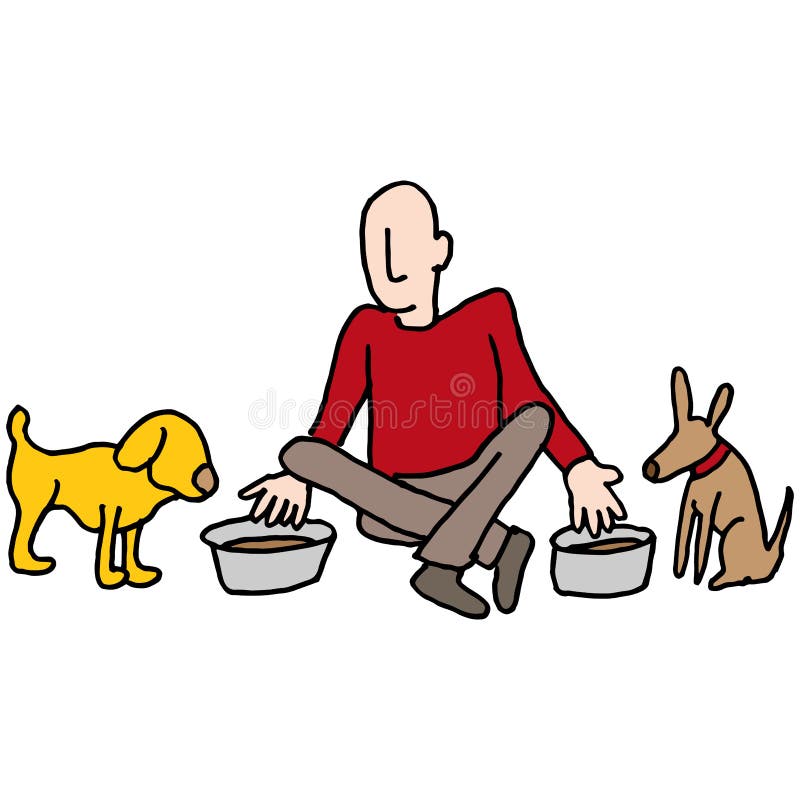 Feeding Dogs Clipart Illustration