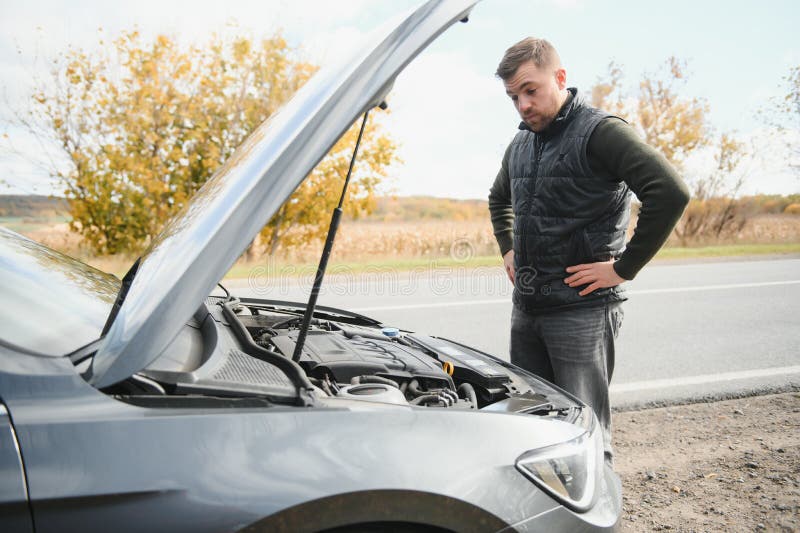A Man Feel Stress because His Car is Broken Down Stock Photo - Image of ...