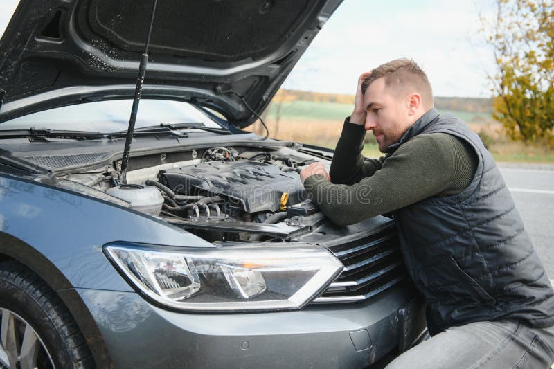 A Man Feel Stress because His Car is Broken Down Stock Photo - Image of mechanic, adult: 265312010