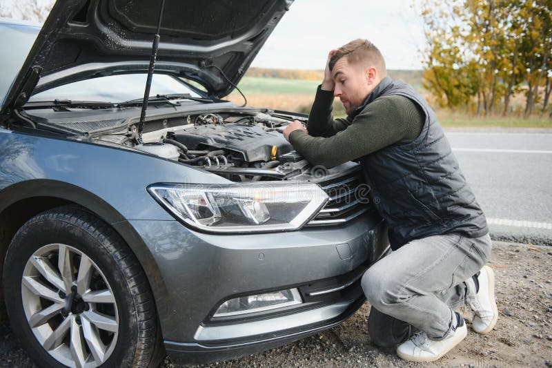 A Man Feel Stress because His Car is Broken Down Stock Image - Image of ...