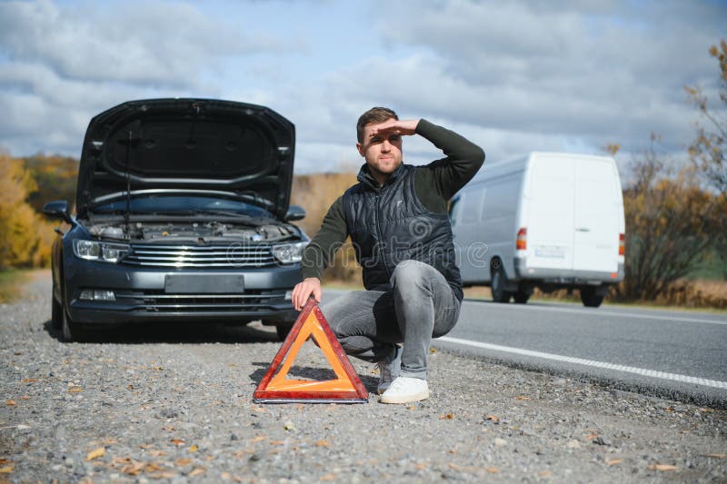 A Man Feel Stress because His Car is Broken Down Stock Image - Image of ...