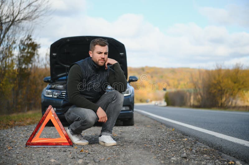 A Man Feel Stress because His Car is Broken Down Stock Photo - Image of ...
