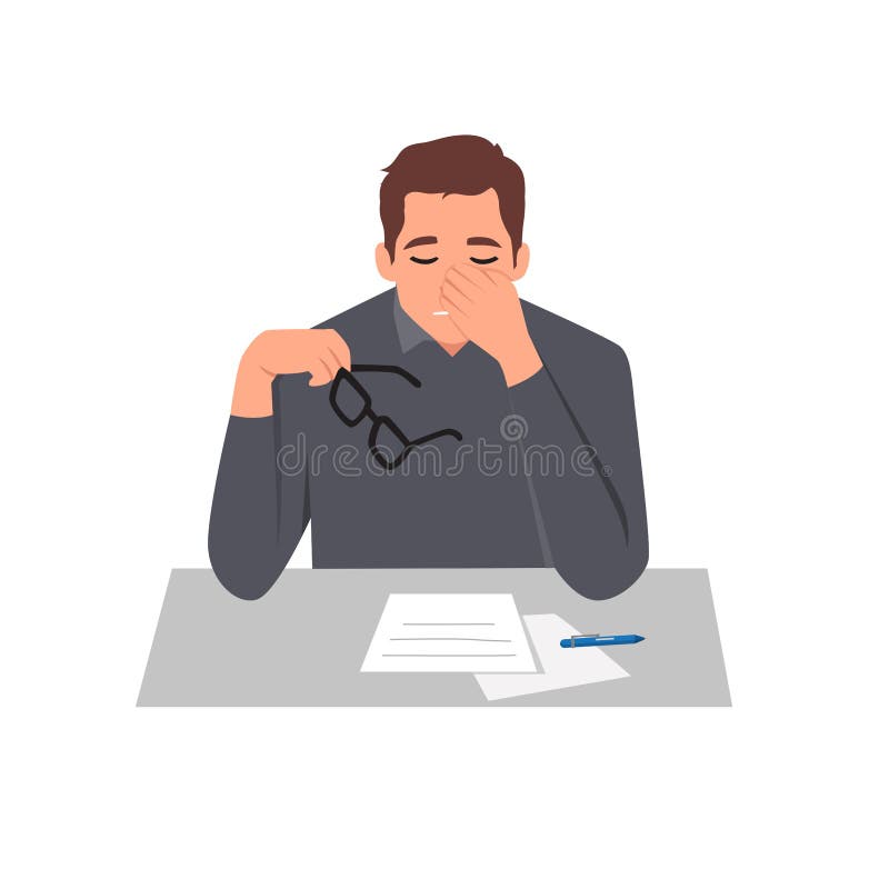 Man Feel Stress in Office. Headache while Working with Documents Stock ...