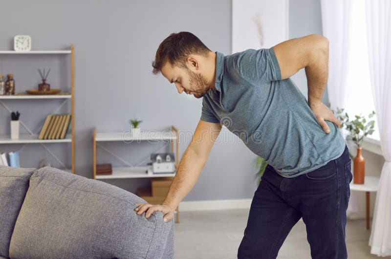 Man Feeling Backpain Attack, Holding Back, Having Problem with Standing ...