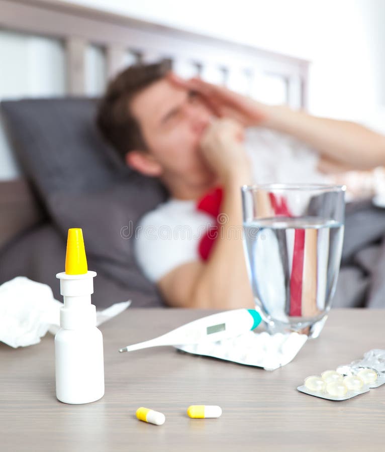 Man Feeling Bad Lying in the Bed and Coughing Stock Photo - Image of ...