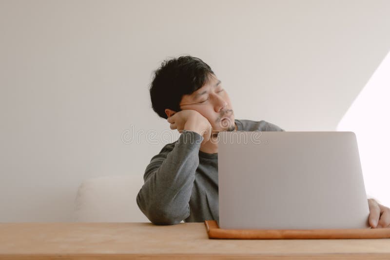 Man Feeling Bored Tired and Sleepy Working with Computer. Stock Photo ...
