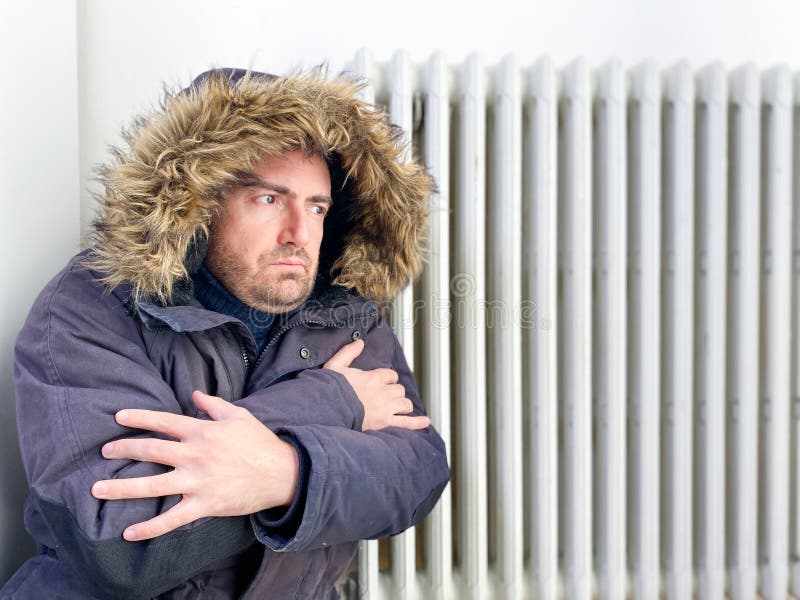Man Feeling Cold at Home with Home Heating Trouble Stock Image - Image ...