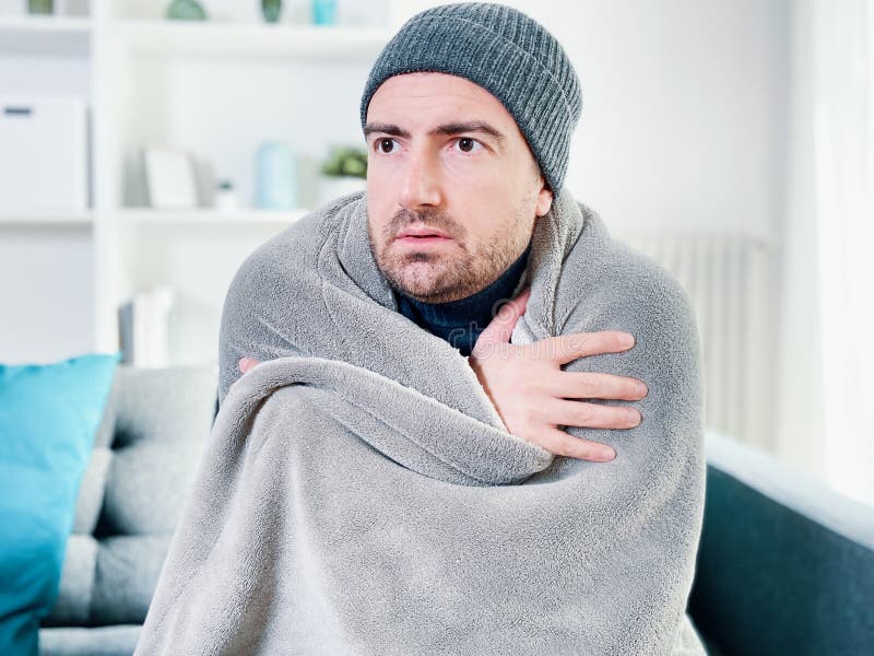 Man Feeling Cold at Home with Home Heating Trouble Stock Image - Image ...