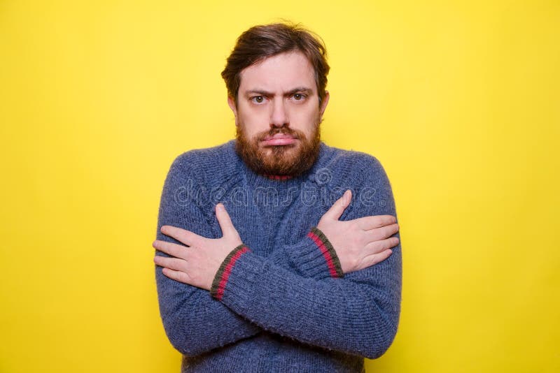 Man Feeling Cold and Shivering Isolated on Yellow Background Stock ...