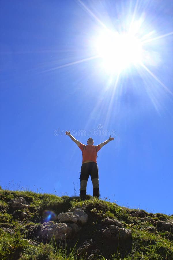 Man Feeling Happiness in the High of a Mountain Stock Photo - Image of ...
