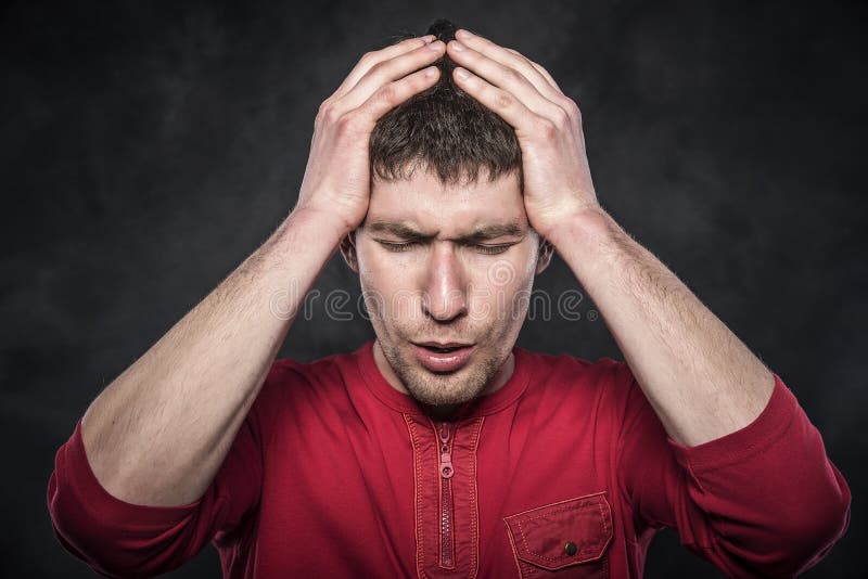 Man Feeling a Headache or Intensely Thinking. Stock Image - Image of ...