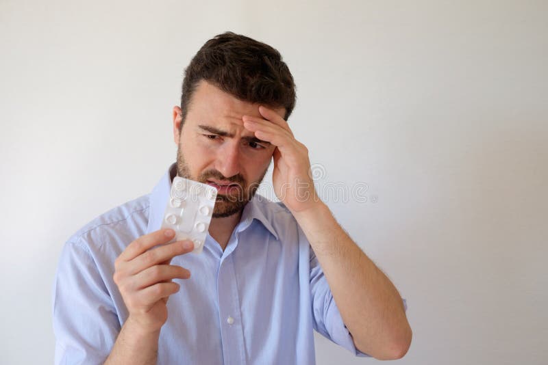 Man Feeling Sick Looking Medicines Stock Photo - Image of medicine ...