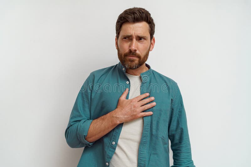 Man Feeling Sick and Nauseous while Standing on White Background Stock ...