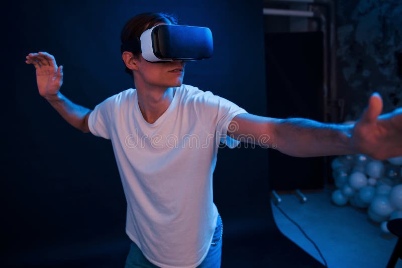 Man, this Feels Awesome. Young Man Using Virtual Reality Glasses in the ...