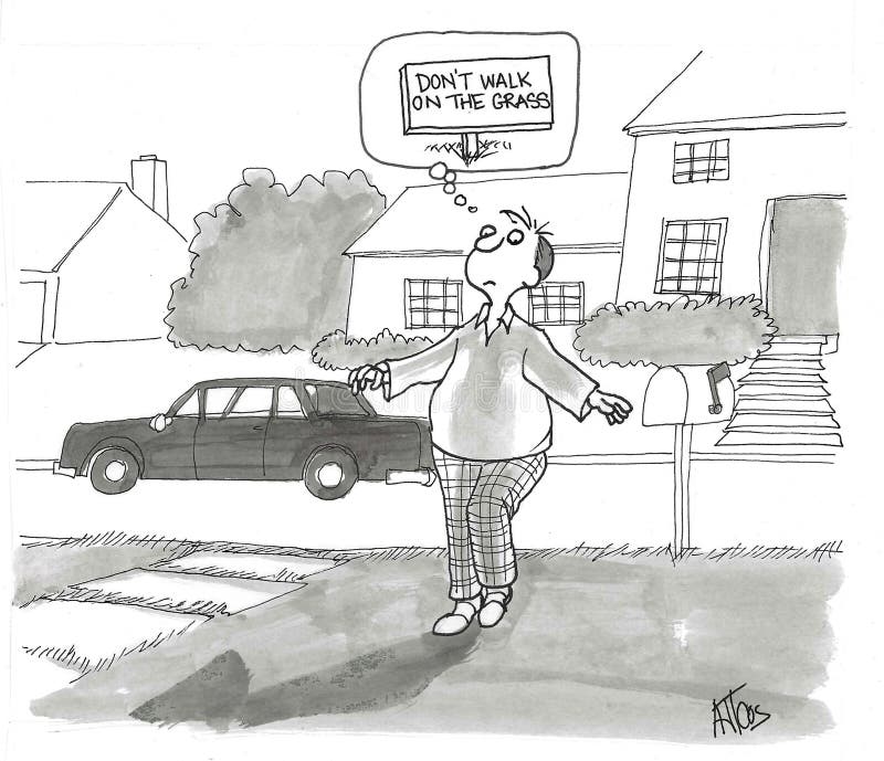 Man Feels Guilty Walking on the Grass Stock Illustration - Illustration ...
