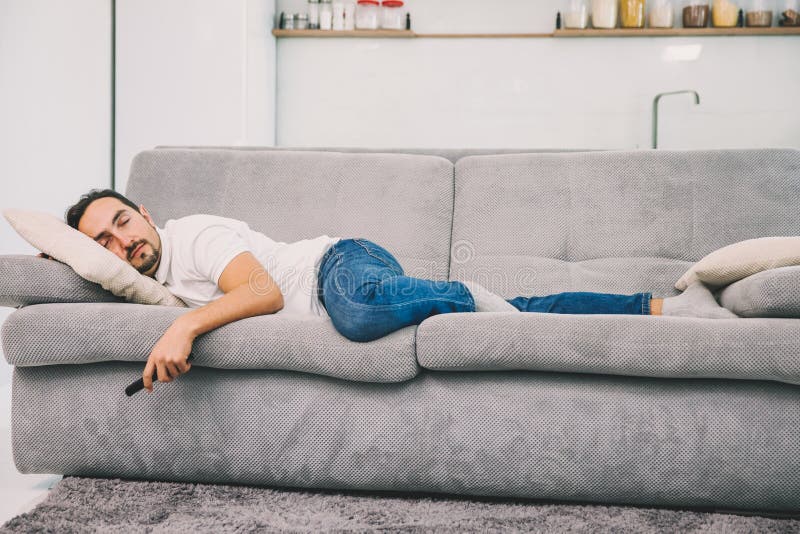 The Man Fell Asleep on the Couch Stock Image - Image of life, sleeping ...