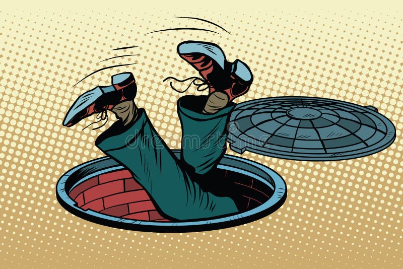 The Man Fell into a Manhole Underground Sewer Stock Vector ...
