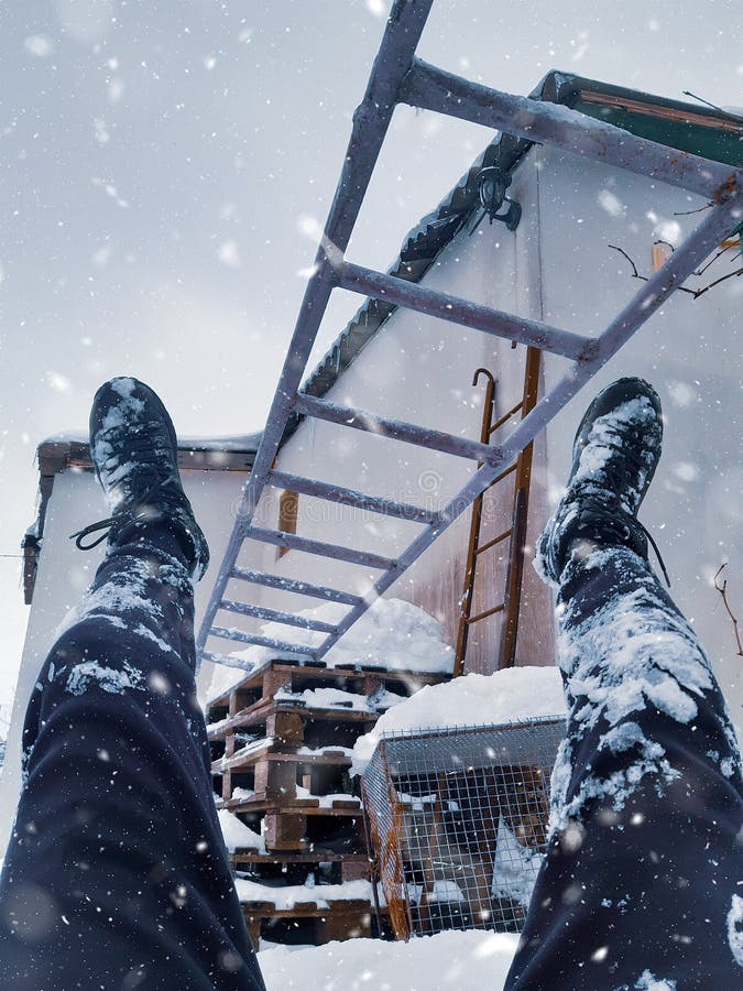 Man Fell from the Roof into the Snow Stock Image - Image of building ...