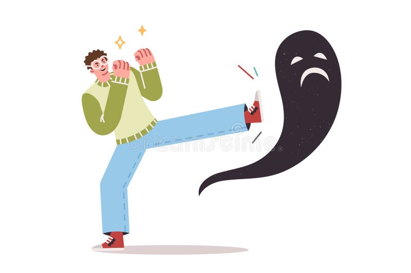 Man Fights Mental Fears and Psychological Problems or Panic Attack, by ...