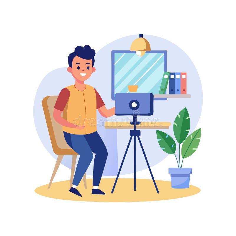 Man Filming with Camera on Tripod in Studio with Soft, Modern Flat ...