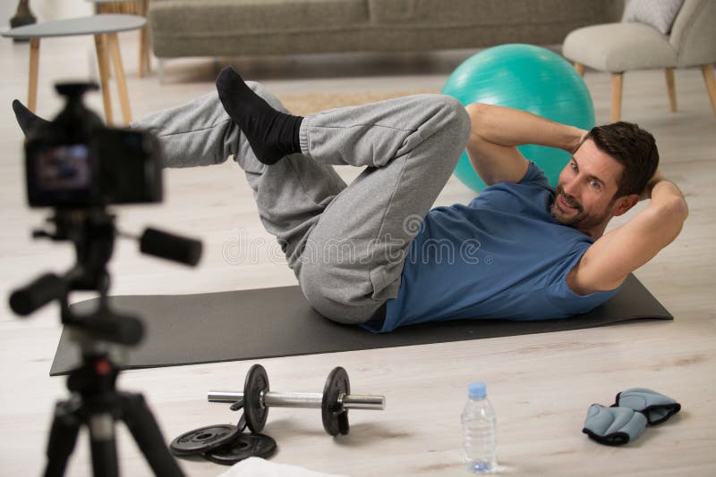 Man Filming Exercise Workout Stock Photo - Image of health, recording ...