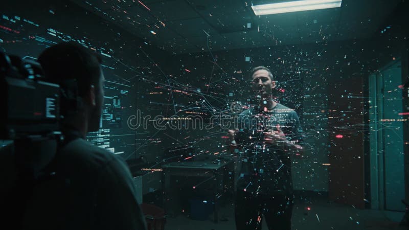 Man Filming Futuristic Digital Data Interface on Screen Stock Video ...