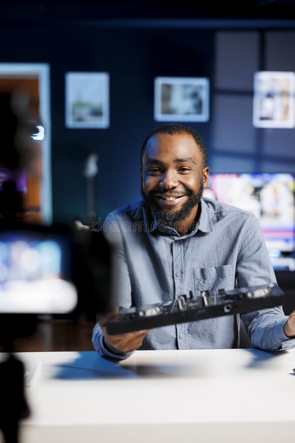 Man Films DJ Content, Plays with Samples Stock Image - Image of ...