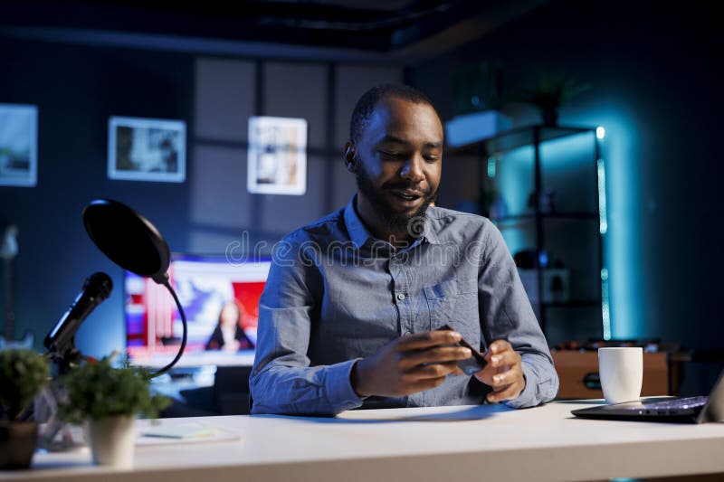 Man Films Tutorial of Fixing RGB Lights Stock Photo - Image of ...