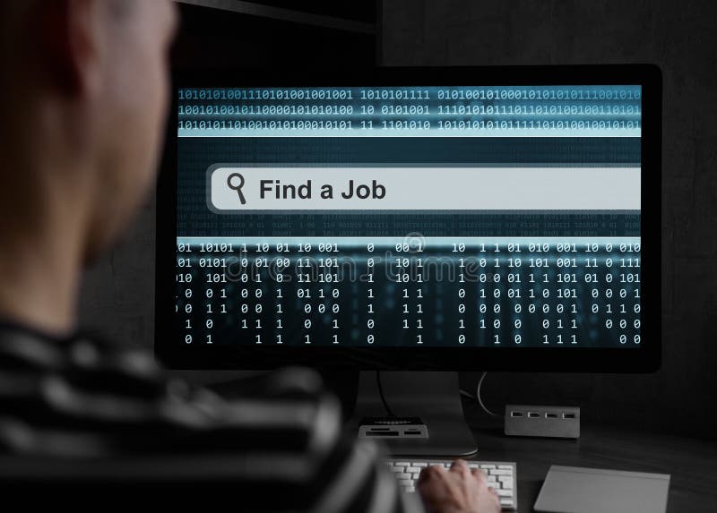 Man Finding for a Job on Computer Stock Image - Image of online, home ...