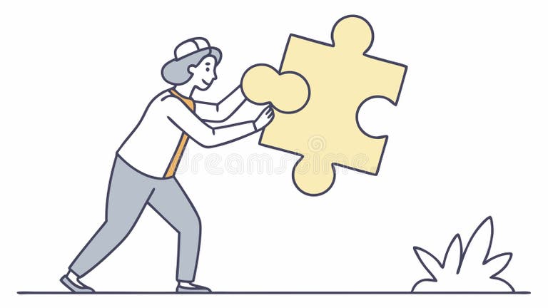 Man Finding a Missing Puzzle Piece, Discovery and Completion, Vector ...