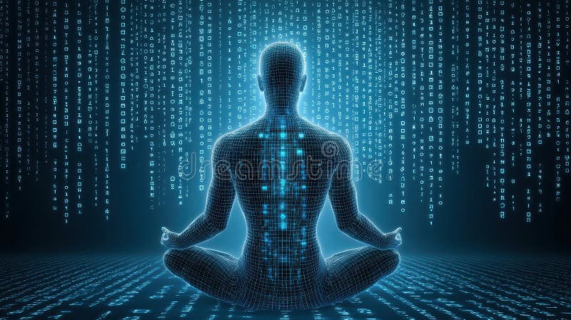 Man Finds Inner Peace Meditating Amidst the Flow of Binary Code in the ...