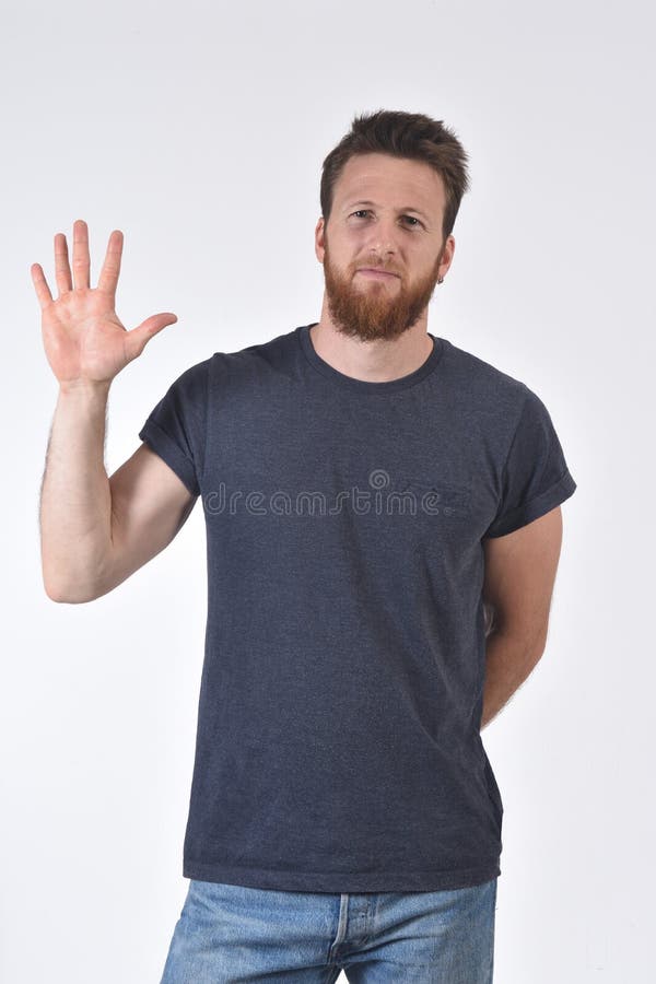 Man with Finger in the Shape of Number Five Stock Photo - Image of ...