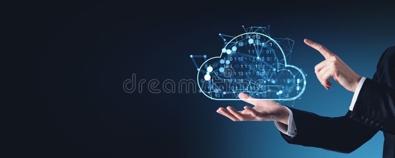 Man Finger Touch Binary Cloud, Data Storage and Backup Data. Copy Space ...