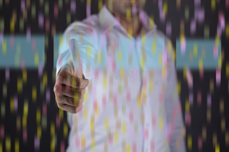 Man Finger Touch Screen Interface with Color Lights Stock Image - Image ...