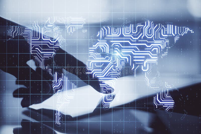 Man Finger Touching Digital Tablet Screen and Digital Display with ...