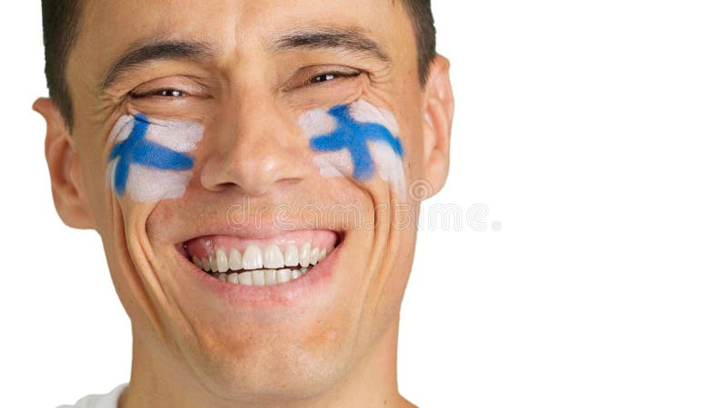 Man with a Finnish Flag Painted on the Face Smiling Stock Photo - Image ...