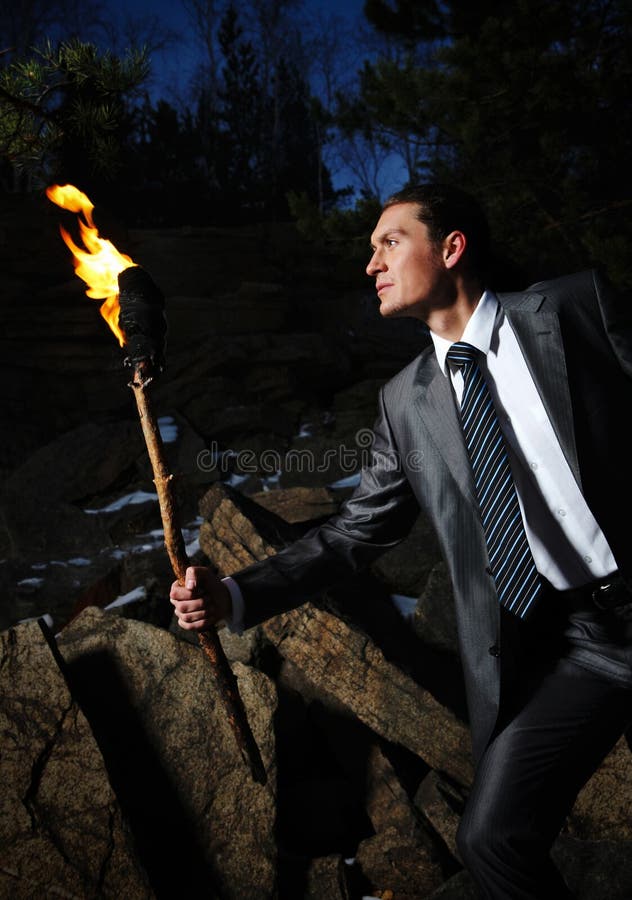Man with fire stock photo. Image of carrying, forward - 12823468