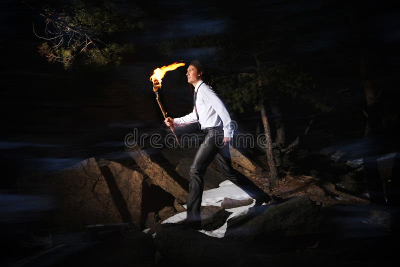 Man with fire stock image. Image of hunter, male, blaze - 12823513