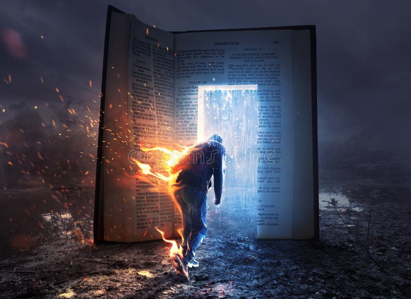 Man on fire and Bible stock photo. Image of heaven, clean - 108852538