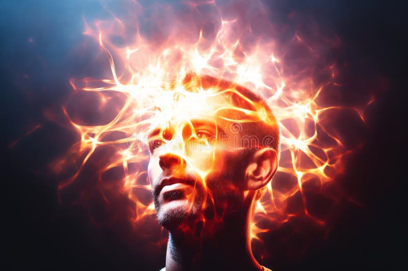 A Man with Fire Coming Out of His Head Stock Illustration ...