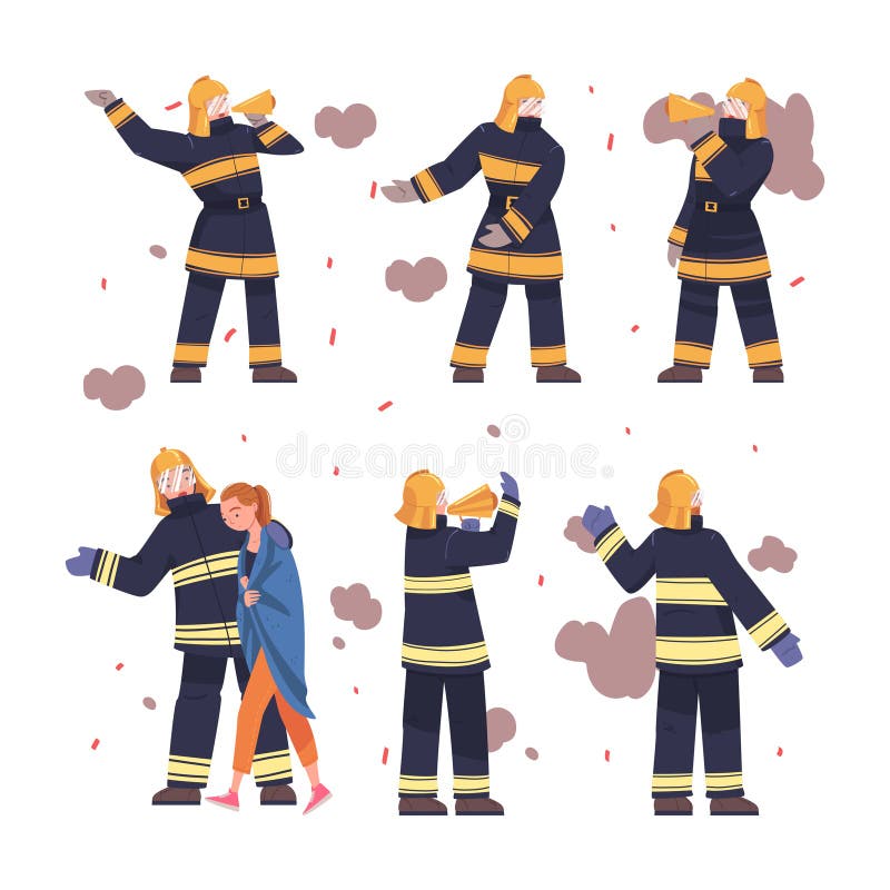 Man Firefighter Character Standing with Megaphone Warning about ...