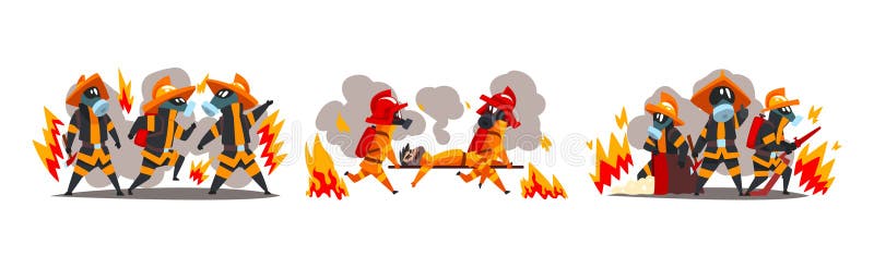 Man Firefighter Character in Uniform with Firefighting Equipment Vector ...