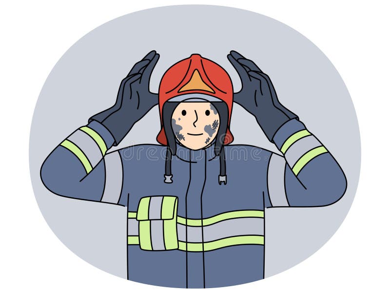 Man Firefighter in Uniform with Traces of Soot on Face after ...