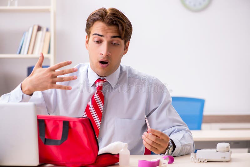 The Man with First Aid Kit in the Office Stock Image - Image of medical ...