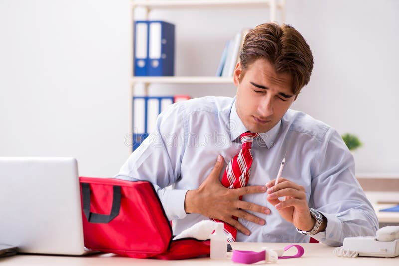 The Man with First Aid Kit in the Office Stock Image - Image of health ...
